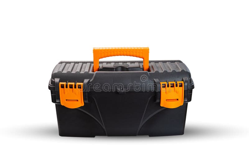 Black Plastic Tool Box with Lid Closed Isolated Stock Photo - Image of ...