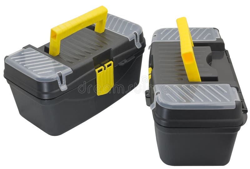 Black Plastic Tool Boxes Isolated on White Stock Photo - Image of ...