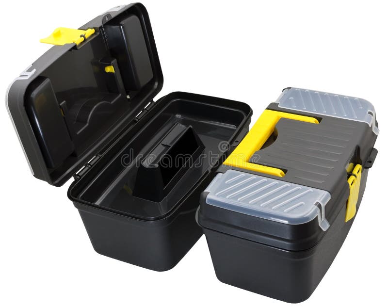 Black Plastic Tool Boxes Isolated on White Stock Photo - Image of handy ...