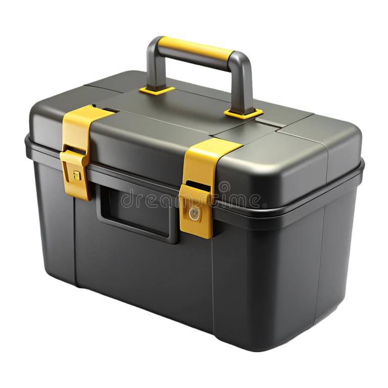 Black Plastic Toolkit Box with Yellow Clasps and Handle 3 D Render ...