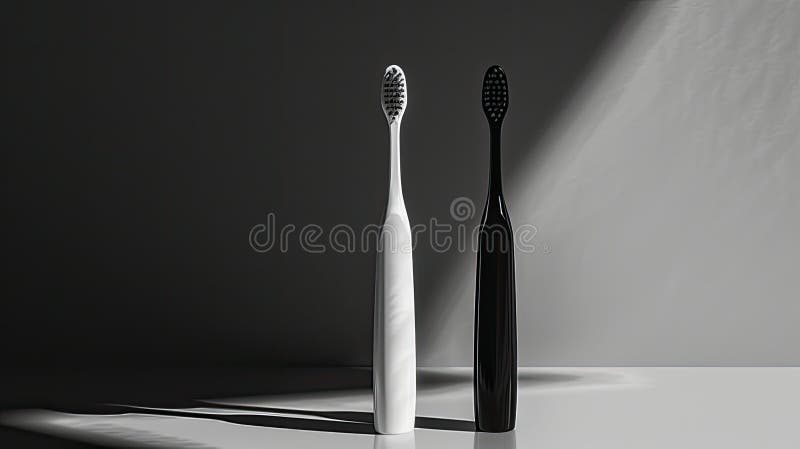 Black Plastic Toothbrushes Set Against a Backdrop of Light White and ...