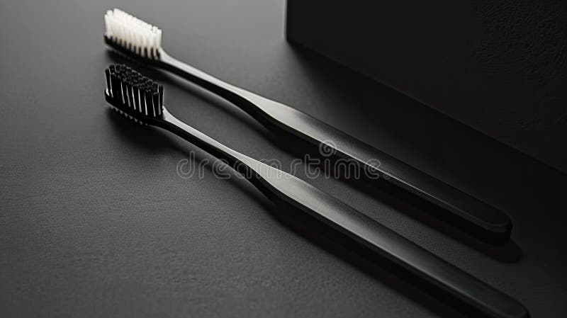 Black Plastic Toothbrushes Set Against a Backdrop of Light White and ...