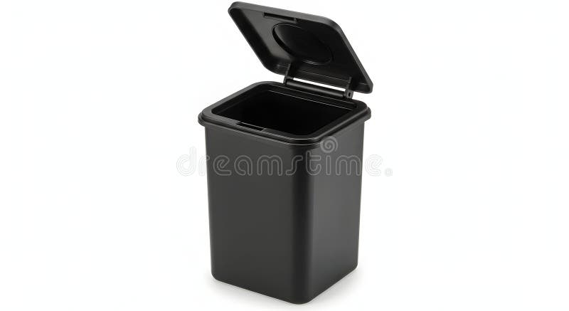 Black Plastic Trash Can with Open Lid, Ai Generated Stock Illustration ...