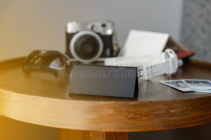 Black Plastic Triangular Sign Standing on a Table for You Text. Stock ...