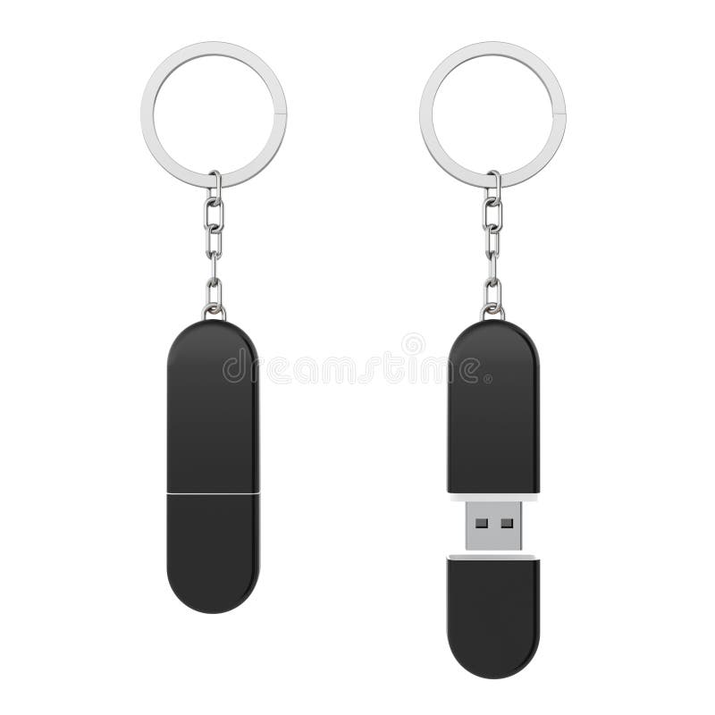Black Plastic USB Flash Memory Drive Key Chain Mockup. 3d Rendering ...