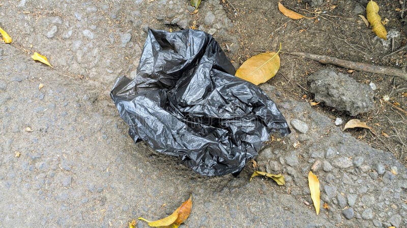 Black Plastic Waste is on the Ground with Some Leaf Litter Stock Image ...