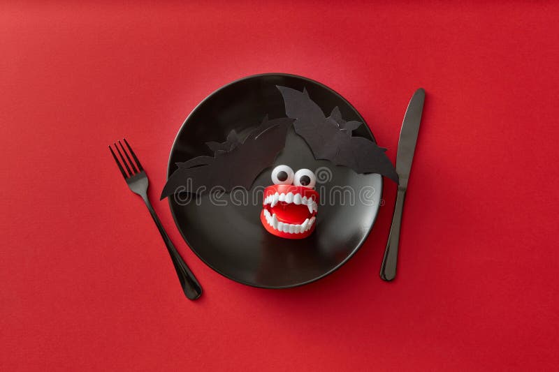 A Spooky and Festive Halloween Dinner Plate on Red Stock Photo - Image ...
