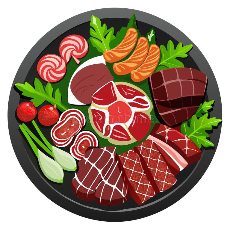 Black plate with beef cuts stock vector. Illustration of onions - 331006391
