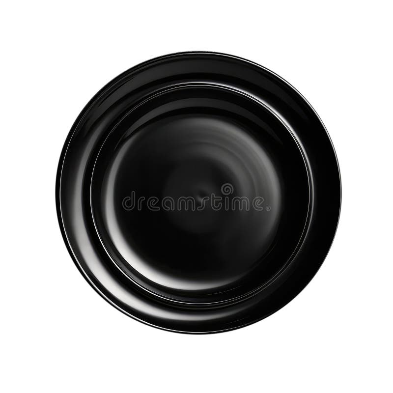 Black Plate Directly Above View on Isolated White Background Stock ...