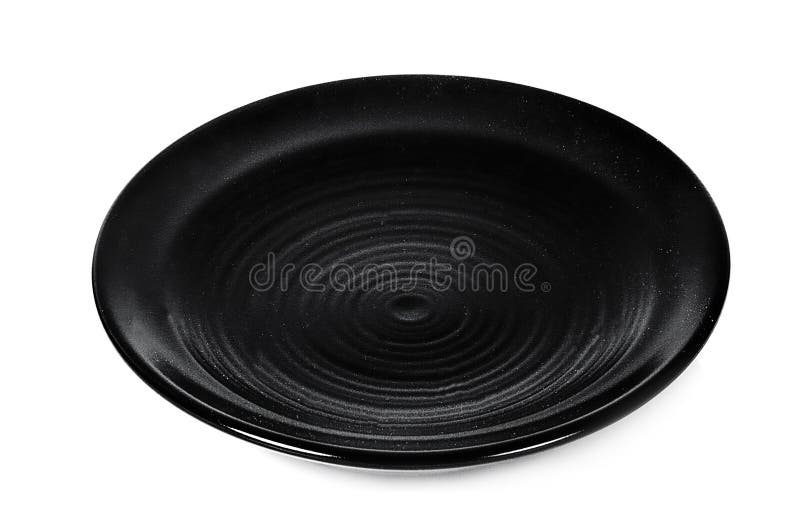 Black Empty Plate Isolated on White Background Stock Image - Image of ...