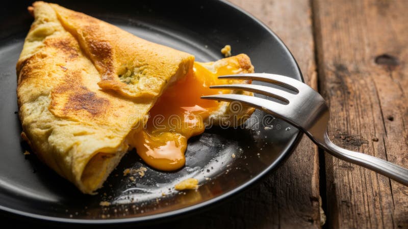 A Black Plate with a Piece of Food on it and Fork, AI Stock Photo ...