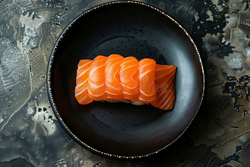 A Black Plate with Salmon on it Stock Photo - Image of plate, slice ...