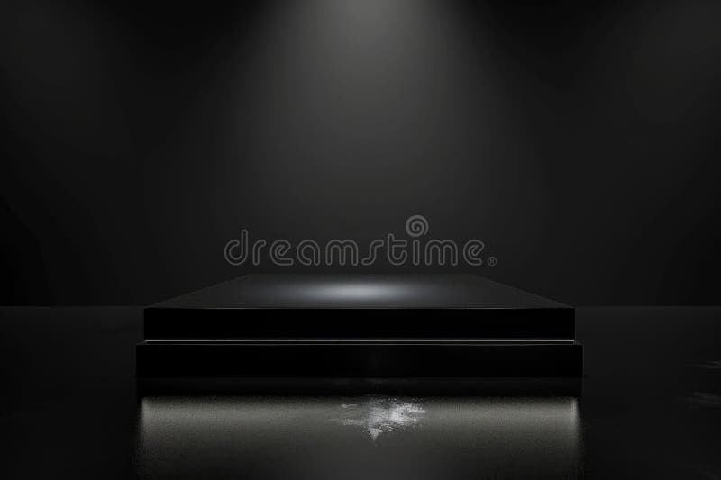 A Black Platform Sits in the Center of a Dark Room, Illuminated by a ...