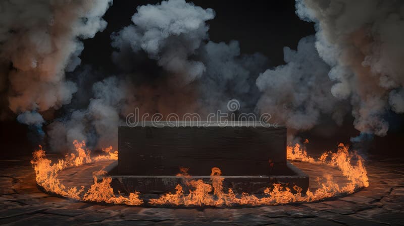 Black Platform Surrounded by Fire and Smoke Stock Illustration ...