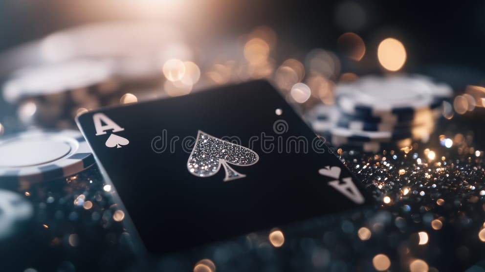 A Black Playing Ace Card with Silver Letters Stock Photo - Image of ...