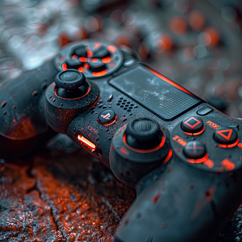 A Black Playstation Controller with Red Buttons and a Black Screen ...