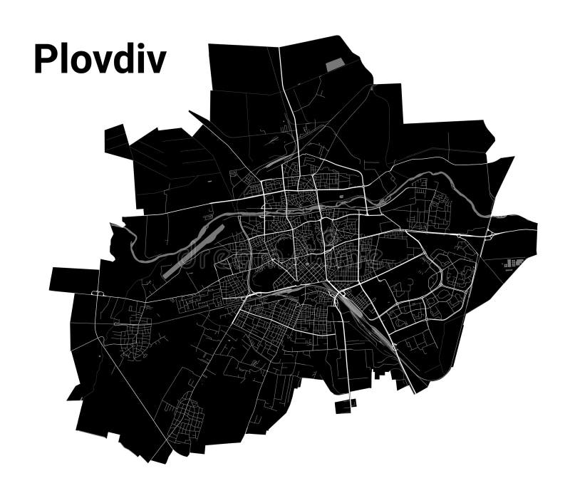 Black Plovdiv City Map, Administrative Area Stock Vector - Illustration ...