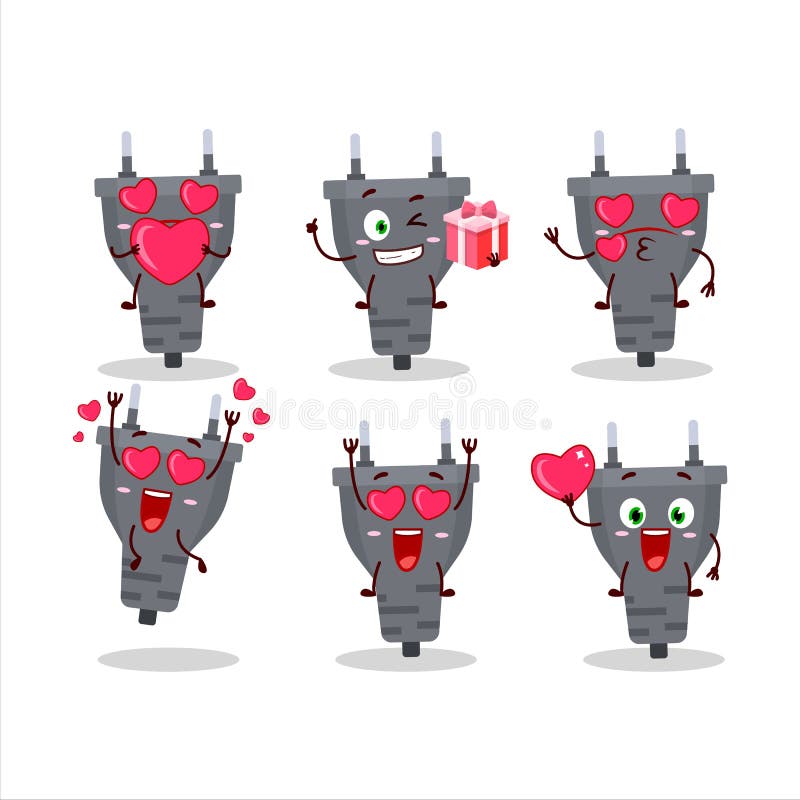 Black Plug Cartoon Character with Love Cute Emoticon Stock Vector ...