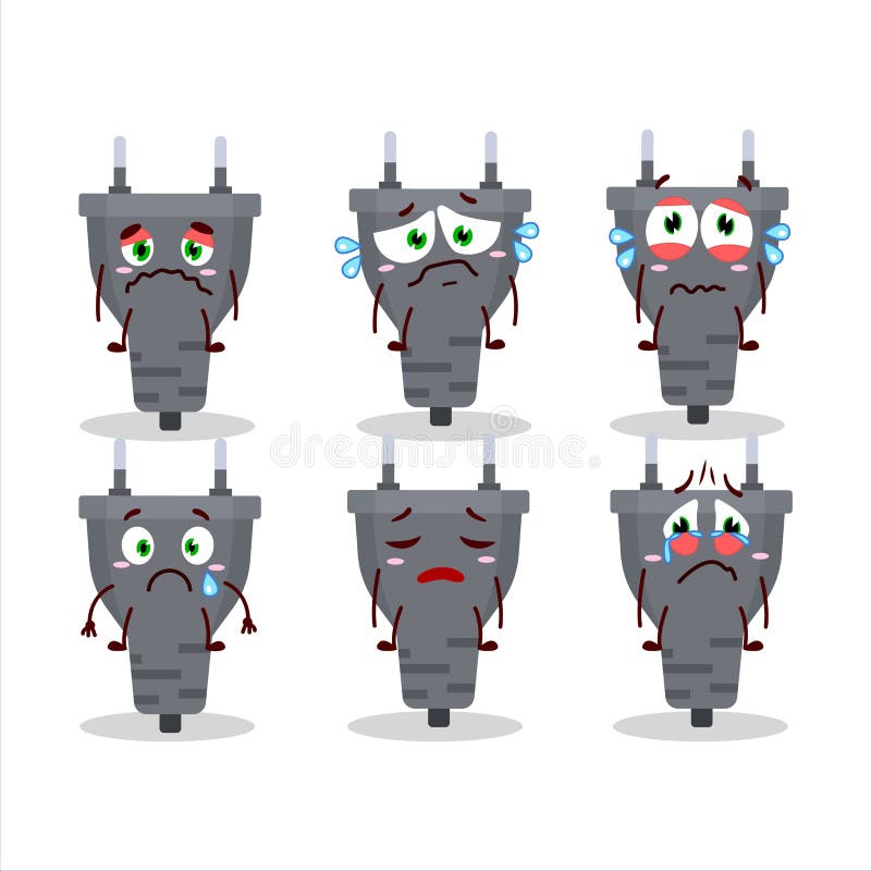 Black Plug Cartoon Character with Various Angry Expressions Stock ...