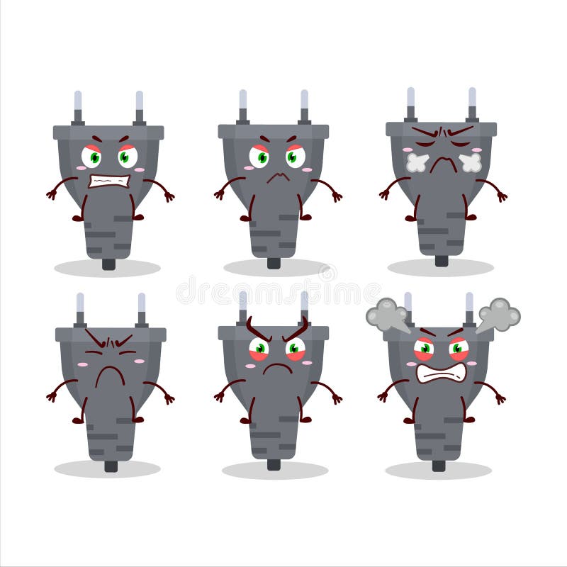 Black Plug Cartoon Character with Various Angry Expressions Stock ...
