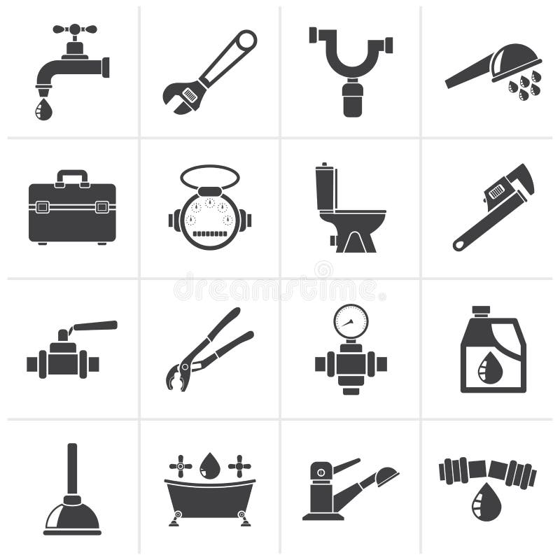 Plumbing Objects and Tools Icons Stock Vector - Illustration of faucet ...