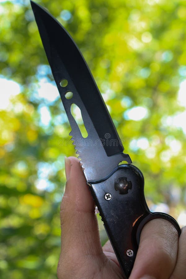 This is a Black Pocket Knife for Self-defense or Forestry. Stock Image ...