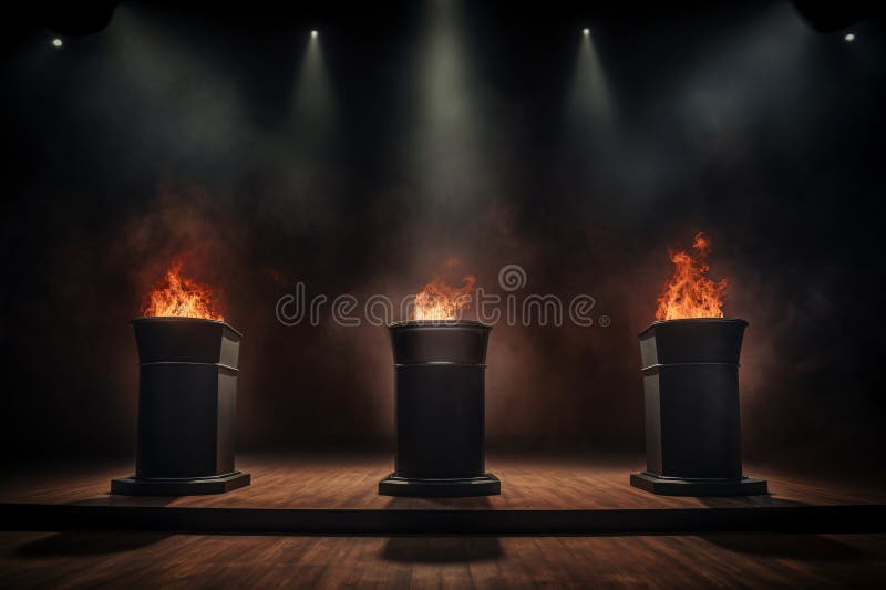 Black Podium with Fire, Empty Stage, Ceremony, Platform Stock ...