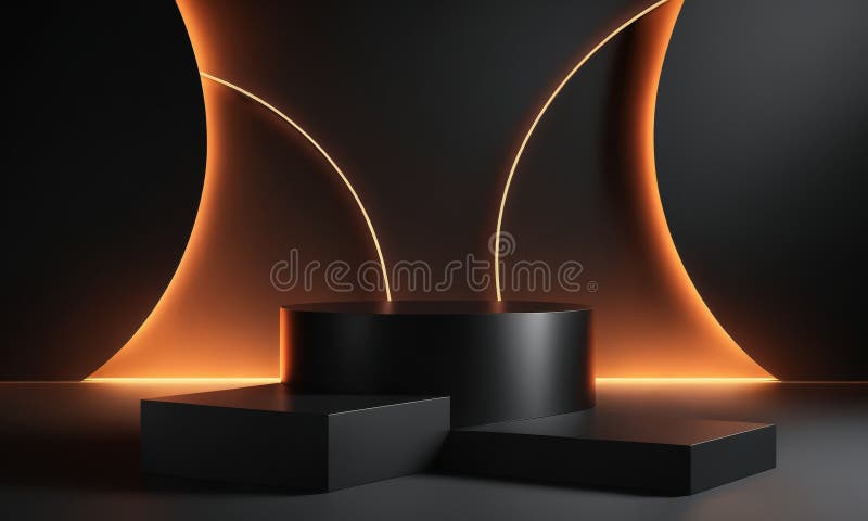 Black Product Display Platform with Neon Orange Lights Stock ...