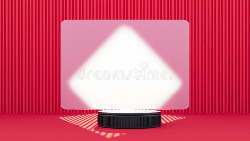 Black Podium Red Wall Dim Glass Mock Up Sunlight 3d Stock Illustration ...