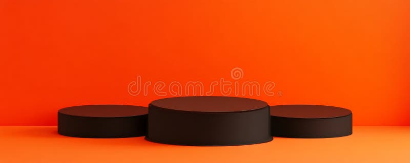 Black Podiums on Orange Background, Minimalistic Design. Modern Display ...