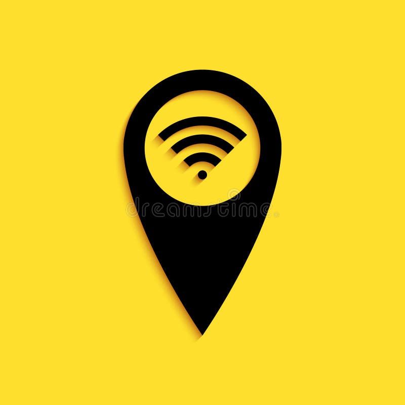 Black Pointer Map with Wifi Internet Signal Connection Icon Isolated on ...
