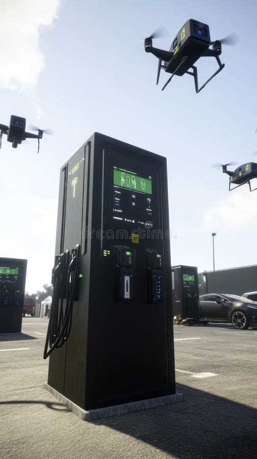 A Black Pole with a Green Screen on it Stock Image - Image of ...