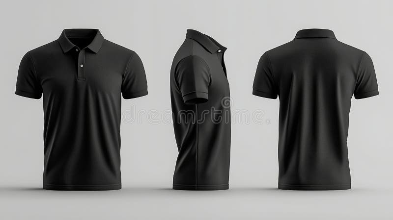 Black Polo Shirt Displayed from Multiple Angles on a Neutral Background ...
