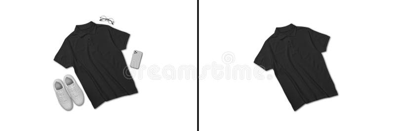 Black Polo Shirt Top View with Creative Flat Lay Concept Display Stock ...