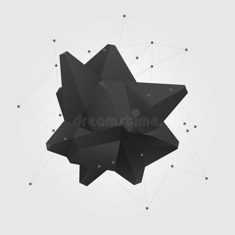 Black Polygonal Geometric Abstract Shape Figure. Low Poly Crystal ...