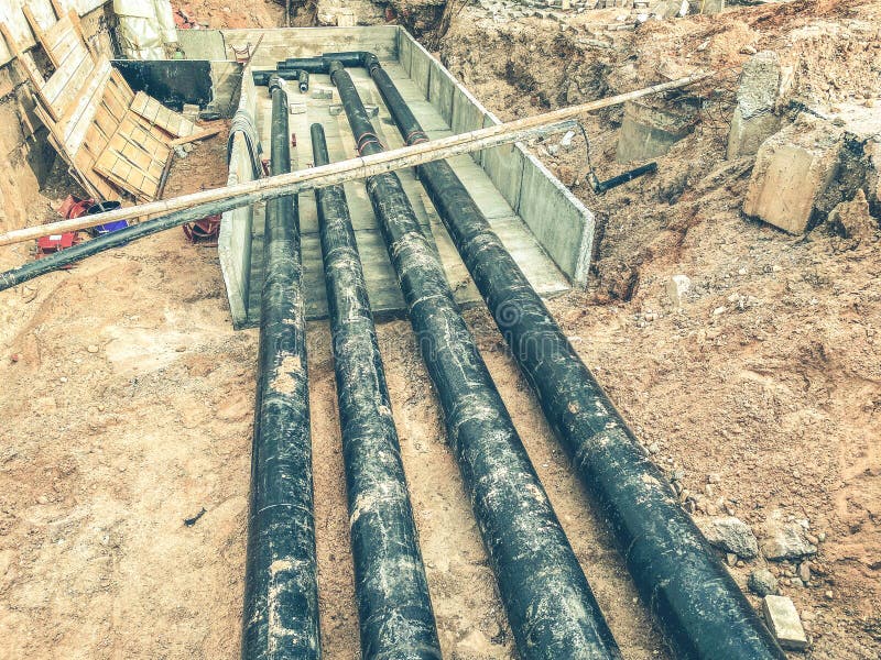 Black, Polypropylene, Long Pipes are Laid Underground for ...