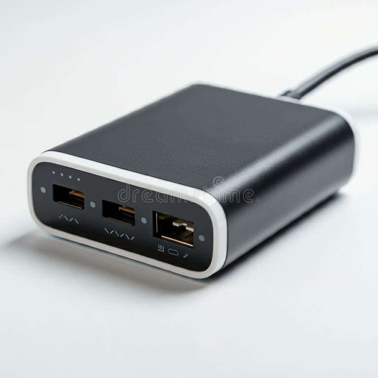 A Black Portable Electronic Charger with a Smooth Finish, Featuring ...