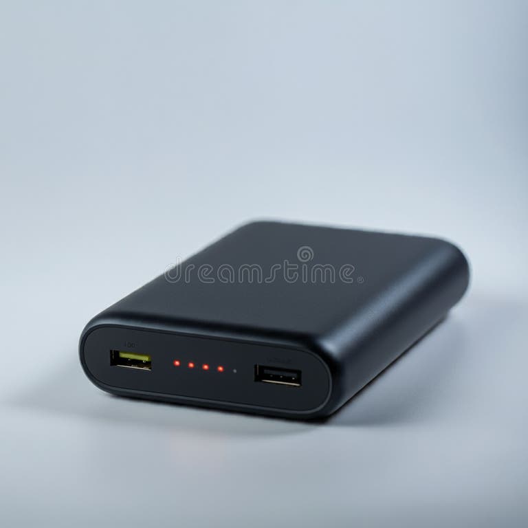 A Black Portable Power Bank with a Rectangular Shape and Rounded Edges ...