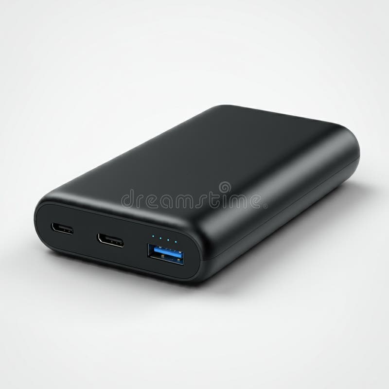 A Black Portable Power Bank with a Sleek, Rectangular Design Featuring ...
