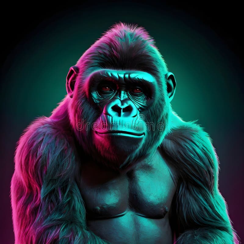Black Portrait Gorilla with Fluorescent Neon Effects Stock Illustration ...