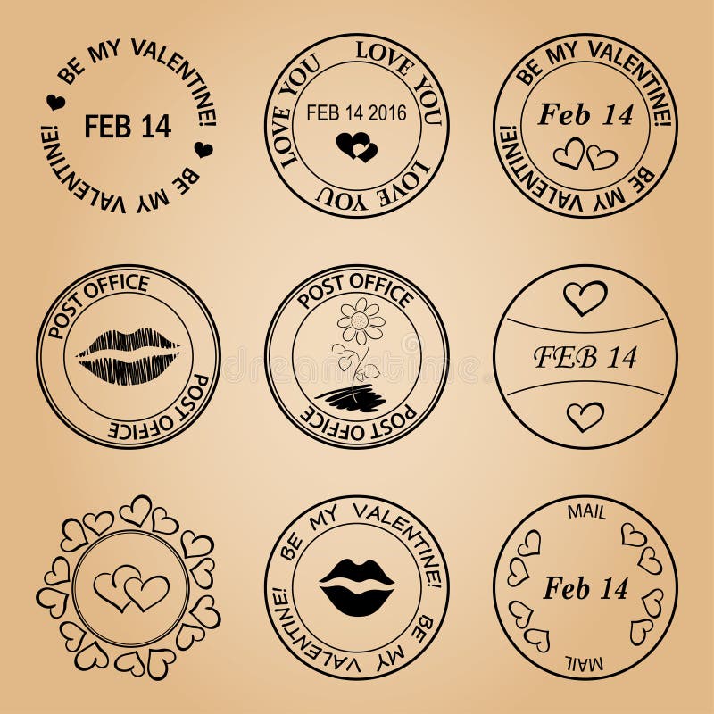 Black Vector Post Stamps For Valentine Day - Elements Stock Vector ...