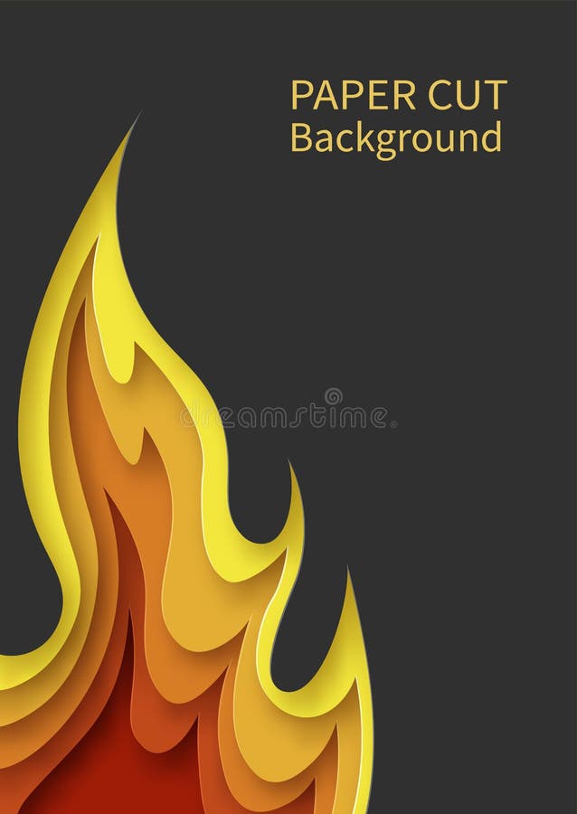 Black Poster with Fire. Layered Design in Paper Style. Place for Text ...