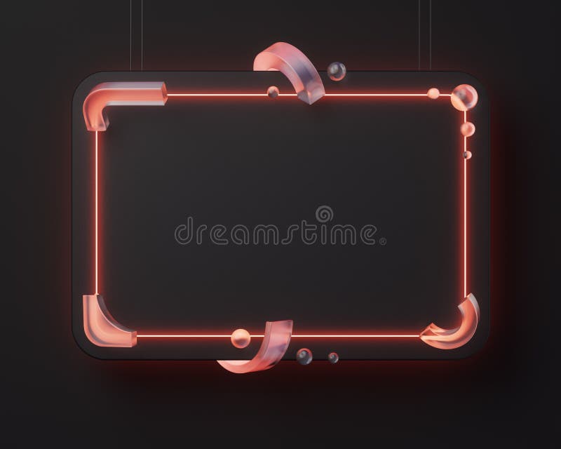 Black Poster with Neon Abstract Figures. 3D Illustration Stock ...