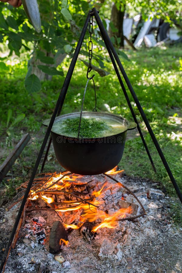 Pot on the fire stock photo. Image of picnic, outdoor - 121983342