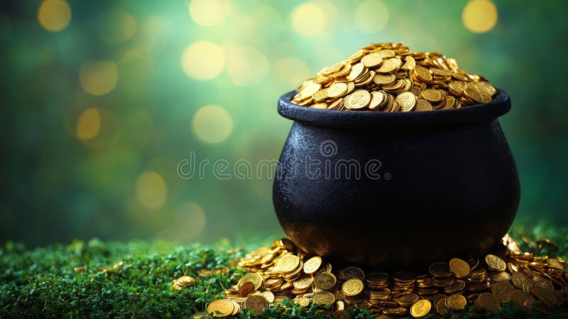 A Black Pot Overflowing with Gold Coins Stock Illustration ...