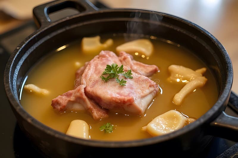 Black Pot Pork Bone Soup with Smoke Stock Illustration - Illustration ...