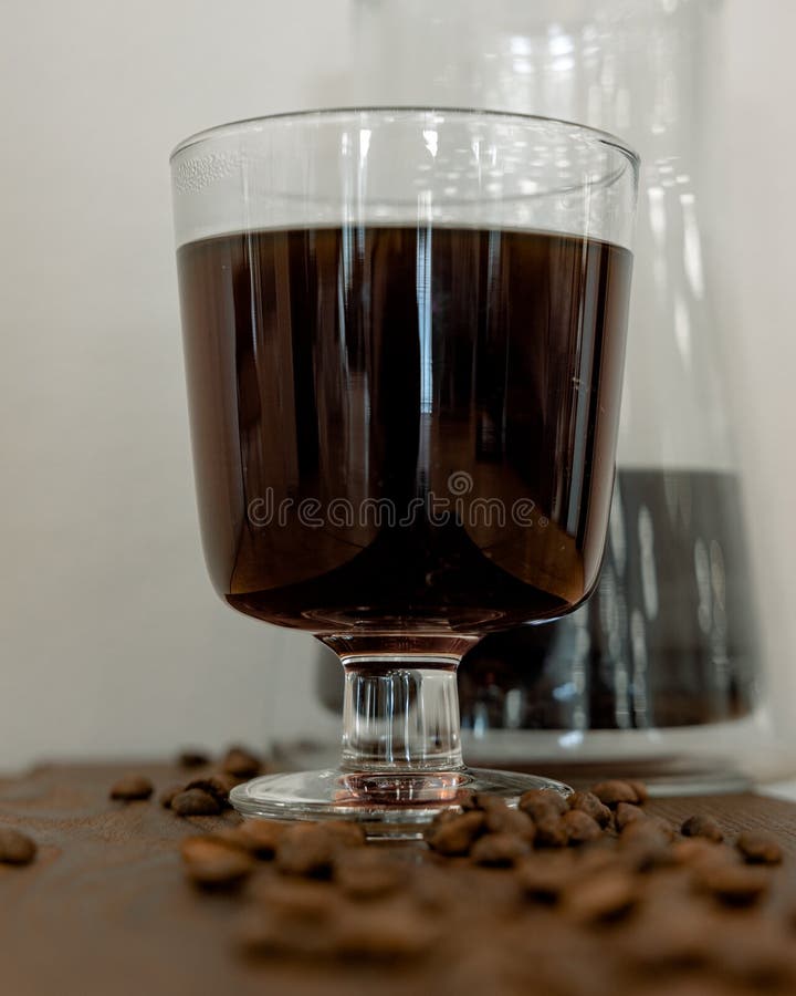 Black Pour Over Coffee in a Glass Stock Photo - Image of drink ...