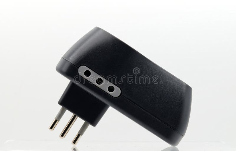 Black Power Adapter with USB Socket Isolated on White Background Stock ...