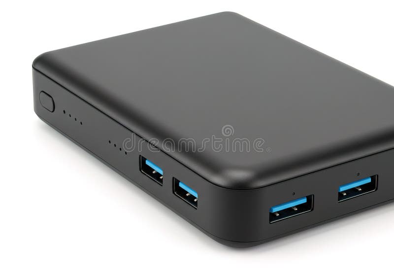 A Black Power Bank with Three Blue Ports AI Generated Stock ...