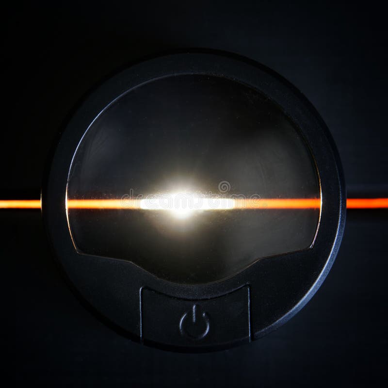 Black Power Button on a Black Wooden Surface. LED Backlight Stock Image ...